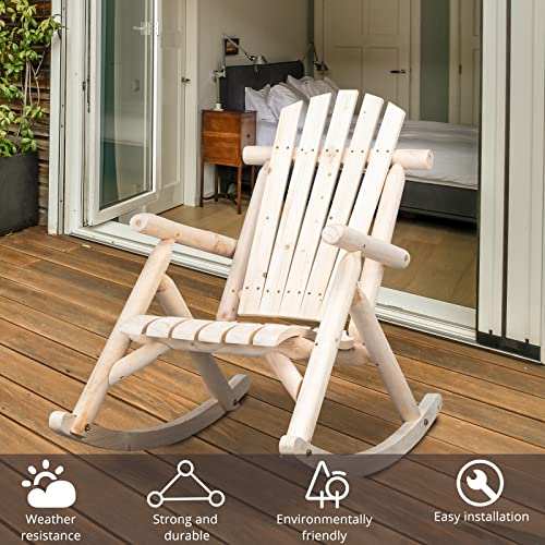 Outvita Wooden Rocking Chair Set of 2, Fir Log Adirondack Rocker, Outdoor Wood Accent Furniture Lounge Chairs for Garden Patio Backyard Porch (Natural Finish)