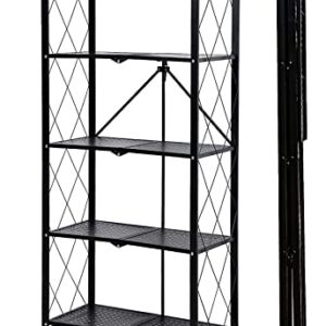 TIOPSUUO 5-Shelf Foldable Storage Shelf Unit on Wheels (No Assembly) Large Capacity Shelving Unit Steel for Kitchen, Garage, Basement, Pantry，Heavy Duty Steel Shelving Organizer Rack