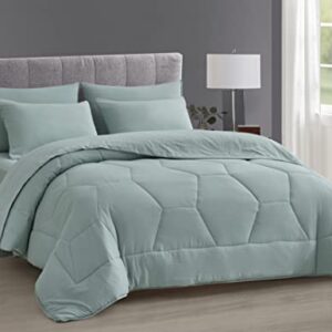 Chezmoi Collection Piper Twin Bed in a Bag 5-Pieces Honeycomb Geometric Hexagon Quilted Soft Washed Double Brushed Microfiber Comforter with Sheets Lightweight All Season Bedding Set (Twin, Aqua)