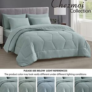 Chezmoi Collection Piper Twin Bed in a Bag 5-Pieces Honeycomb Geometric Hexagon Quilted Soft Washed Double Brushed Microfiber Comforter with Sheets Lightweight All Season Bedding Set (Twin, Aqua)