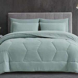 Chezmoi Collection Piper Twin Bed in a Bag 5-Pieces Honeycomb Geometric Hexagon Quilted Soft Washed Double Brushed Microfiber Comforter with Sheets Lightweight All Season Bedding Set (Twin, Aqua)