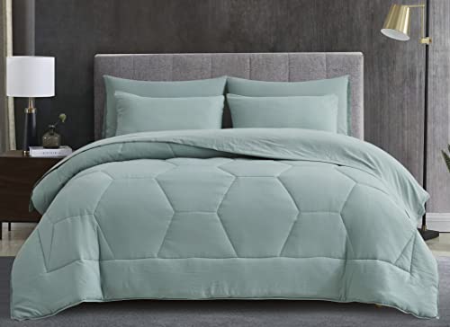 Chezmoi Collection Piper Twin Bed in a Bag 5-Pieces Honeycomb Geometric Hexagon Quilted Soft Washed Double Brushed Microfiber Comforter with Sheets Lightweight All Season Bedding Set (Twin, Aqua)