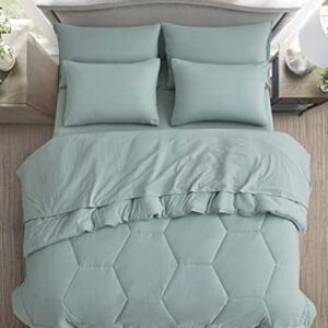 Chezmoi Collection Piper Twin Bed in a Bag 5-Pieces Honeycomb Geometric Hexagon Quilted Soft Washed Double Brushed Microfiber Comforter with Sheets Lightweight All Season Bedding Set (Twin, Aqua)