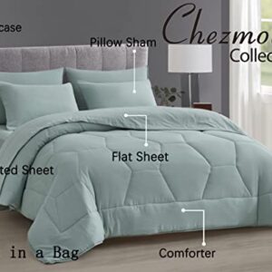 Chezmoi Collection Piper Twin Bed in a Bag 5-Pieces Honeycomb Geometric Hexagon Quilted Soft Washed Double Brushed Microfiber Comforter with Sheets Lightweight All Season Bedding Set (Twin, Aqua)