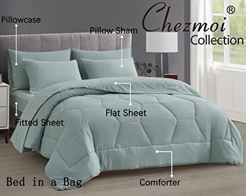 Chezmoi Collection Piper Twin Bed in a Bag 5-Pieces Honeycomb Geometric Hexagon Quilted Soft Washed Double Brushed Microfiber Comforter with Sheets Lightweight All Season Bedding Set (Twin, Aqua)