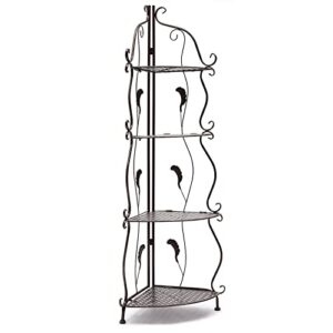 HYYKJ-US 4 Tier Corner Shelf Plant Stand European Retro Multipurpose Metal Shelving Unit Foldable Iron Rack Storage Shelf Home Organizer Decor for Living Room, Office, Kitchen, Bathroom(Bronze)