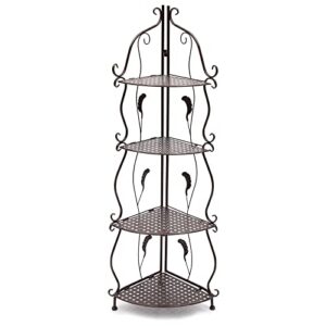 HYYKJ-US 4 Tier Corner Shelf Plant Stand European Retro Multipurpose Metal Shelving Unit Foldable Iron Rack Storage Shelf Home Organizer Decor for Living Room, Office, Kitchen, Bathroom(Bronze)