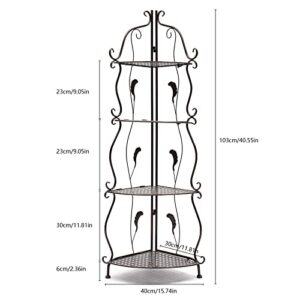 HYYKJ-US 4 Tier Corner Shelf Plant Stand European Retro Multipurpose Metal Shelving Unit Foldable Iron Rack Storage Shelf Home Organizer Decor for Living Room, Office, Kitchen, Bathroom(Bronze)