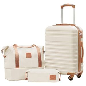 coolife luggage sets suitcase set 3 piece luggage set carry on hardside luggage with tsa lock spinner wheels (white, s(20in)_carry on)