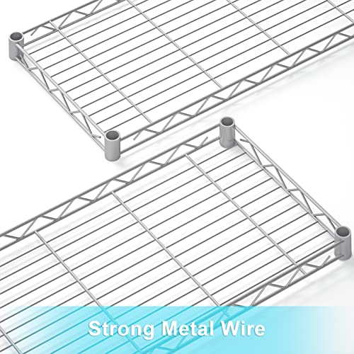 Auslar Metal Storage Shelves 6 Tier Wire Shelving Unit - Metal Racks for Storage with Adjustable Level Feet and Hanging Hooks, Chrome, Grey (24.26" L x 11.5" D x 63" H)