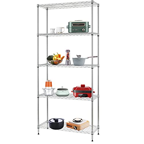 FDW 14" D×24" W×60" H Wire Shelving Unit Metal Commercial Shelf with 5 Tier Layer Rack Strong Steel for Restaurant Garage Pantry Kitchen Garage,Chrome