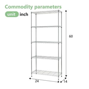 FDW 14" D×24" W×60" H Wire Shelving Unit Metal Commercial Shelf with 5 Tier Layer Rack Strong Steel for Restaurant Garage Pantry Kitchen Garage,Chrome