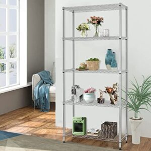 FDW 14" D×24" W×60" H Wire Shelving Unit Metal Commercial Shelf with 5 Tier Layer Rack Strong Steel for Restaurant Garage Pantry Kitchen Garage,Chrome