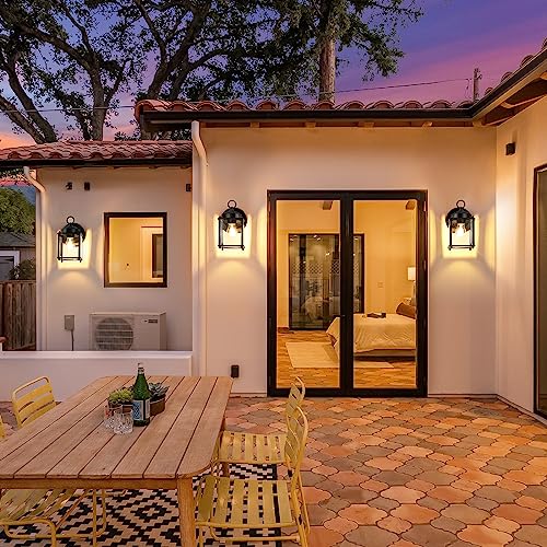 MATAMEYE Outdoor Wall Lantern, Exterior Waterproof Wall Sconce Light Fixtures, Black Front Door Wall Lighting with Clear Beveled Glass Shade, Anti-Rust E26 Socket Porch Lights for Entryway, 2 Pack