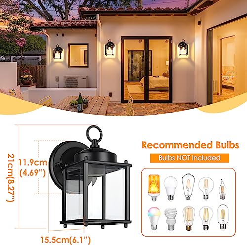 MATAMEYE Outdoor Wall Lantern, Exterior Waterproof Wall Sconce Light Fixtures, Black Front Door Wall Lighting with Clear Beveled Glass Shade, Anti-Rust E26 Socket Porch Lights for Entryway, 2 Pack