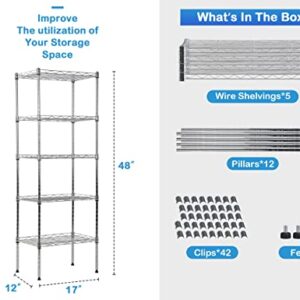 5-Tier Metal Wire Shelving Unit Kitchen Shelf Organizer Kitchen Storage Rack Utility Shelf Snack Shelf, NSF Certified Storage Shelves for Storage, Garage Shelving Storage Shelf Pantry Shelves