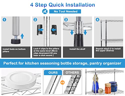 5-Tier Metal Wire Shelving Unit Kitchen Shelf Organizer Kitchen Storage Rack Utility Shelf Snack Shelf, NSF Certified Storage Shelves for Storage, Garage Shelving Storage Shelf Pantry Shelves