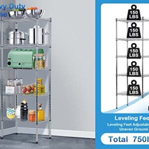 5-Tier Metal Wire Shelving Unit Kitchen Shelf Organizer Kitchen Storage Rack Utility Shelf Snack Shelf, NSF Certified Storage Shelves for Storage, Garage Shelving Storage Shelf Pantry Shelves