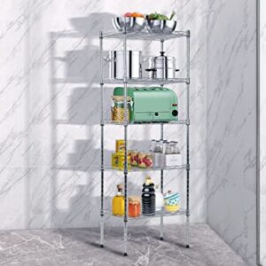 5-Tier Metal Wire Shelving Unit Kitchen Shelf Organizer Kitchen Storage Rack Utility Shelf Snack Shelf, NSF Certified Storage Shelves for Storage, Garage Shelving Storage Shelf Pantry Shelves