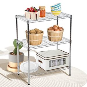 MKDLUFEI 3-Tier Wire Shelving Unit Adjustable Height 450Lb Capacity Small Metal Shelving for Storage 24"x14"x30" Metal Shelves for Kitchen, Office, Pantry, Laundry, Closet, Organizer Wire Rack