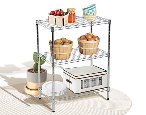 MKDLUFEI 3-Tier Wire Shelving Unit Adjustable Height 450Lb Capacity Small Metal Shelving for Storage 24"x14"x30" Metal Shelves for Kitchen, Office, Pantry, Laundry, Closet, Organizer Wire Rack