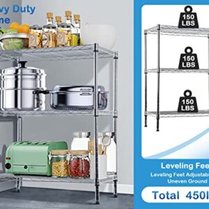 MKDLUFEI 3-Tier Wire Shelving Unit Adjustable Height 450Lb Capacity Small Metal Shelving for Storage 24"x14"x30" Metal Shelves for Kitchen, Office, Pantry, Laundry, Closet, Organizer Wire Rack