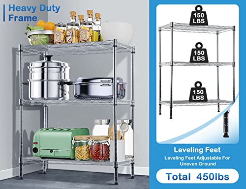 MKDLUFEI 3-Tier Wire Shelving Unit Adjustable Height 450Lb Capacity Small Metal Shelving for Storage 24"x14"x30" Metal Shelves for Kitchen, Office, Pantry, Laundry, Closet, Organizer Wire Rack