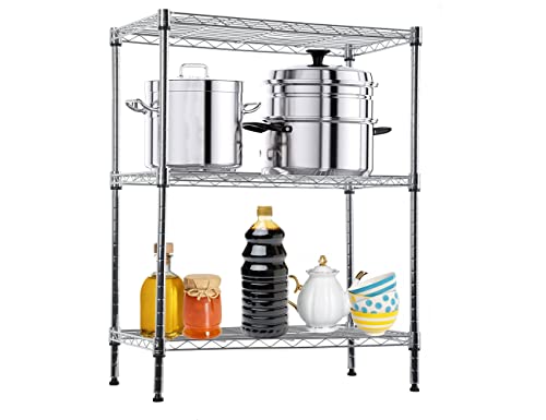 MKDLUFEI 3-Tier Wire Shelving Unit Adjustable Height 450Lb Capacity Small Metal Shelving for Storage 24"x14"x30" Metal Shelves for Kitchen, Office, Pantry, Laundry, Closet, Organizer Wire Rack