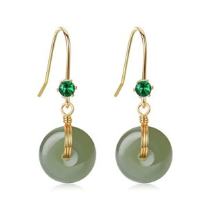 jade green donut earrings gold for women zirconia dangle drop hoop earrings good luck jewelry birthday gift