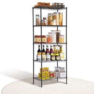 5-Shelf Metal Shelving Unit Height Adjustable Commercial Wire Shelving Rack with Leveling Feet 150Lb Capacity Per Shelf 24"x14"x60" Utility Storage Shelves for Kitchen Home Restaurant Pantry Office