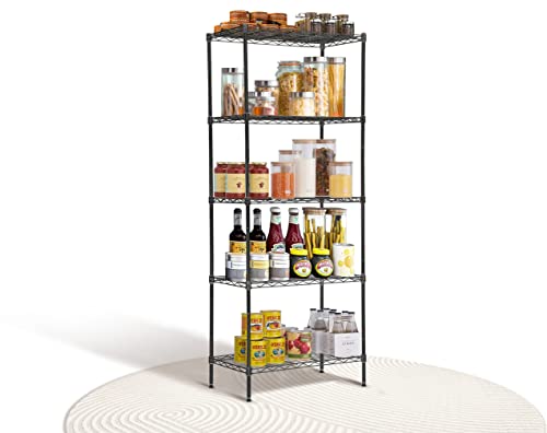 5-Shelf Metal Shelving Unit Height Adjustable Commercial Wire Shelving Rack with Leveling Feet 150Lb Capacity Per Shelf 24"x14"x60" Utility Storage Shelves for Kitchen Home Restaurant Pantry Office