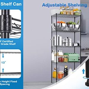 5-Shelf Metal Shelving Unit Height Adjustable Commercial Wire Shelving Rack with Leveling Feet 150Lb Capacity Per Shelf 24"x14"x60" Utility Storage Shelves for Kitchen Home Restaurant Pantry Office