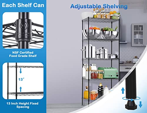 5-Shelf Metal Shelving Unit Height Adjustable Commercial Wire Shelving Rack with Leveling Feet 150Lb Capacity Per Shelf 24"x14"x60" Utility Storage Shelves for Kitchen Home Restaurant Pantry Office