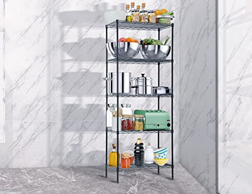 5-Shelf Metal Shelving Unit Height Adjustable Commercial Wire Shelving Rack with Leveling Feet 150Lb Capacity Per Shelf 24"x14"x60" Utility Storage Shelves for Kitchen Home Restaurant Pantry Office