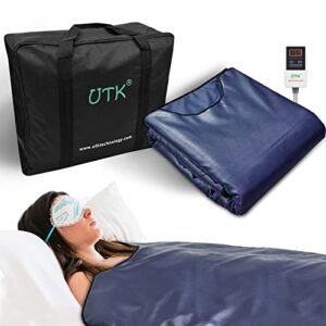 utk infrared sauna blanket, portable sauna blanket for home, full body & mind relax and detoxify, pain relief, sweat fast, updated natrural jade stones & 850nm bio-photon, deep sleep, blue(71''x71'')