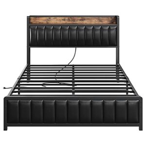 ANCTOR Full Bed Frame with Storage Headboard & Footboard, Upholstered Platform Bed with USB Ports & Outlets, Strong Steel Slats Support Mattress Foundation, No Box Spring Needed