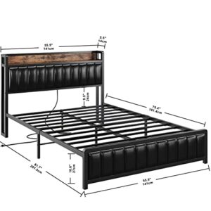 ANCTOR Full Bed Frame with Storage Headboard & Footboard, Upholstered Platform Bed with USB Ports & Outlets, Strong Steel Slats Support Mattress Foundation, No Box Spring Needed