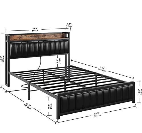 ANCTOR Full Bed Frame with Storage Headboard & Footboard, Upholstered Platform Bed with USB Ports & Outlets, Strong Steel Slats Support Mattress Foundation, No Box Spring Needed