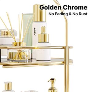 2-Tier Gold Metal Countertop Organizer with Handle - Multipurpose Storage Stand for Bathroom, Vanity Makeup Tray, Kitchen Spice Rack, Cake Stand with Washable Serving Plate