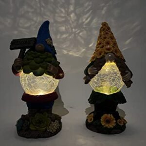 Koncenttop S/2 Gnomes Garden Outdoor Figurine Lights Decor, Solar Light Gnomes Stuatues Yard Decoration, Resin Gnome Figurine Gnome Lady with Sunflower Hat, Outdoor Pation Decor, Gome Gift,Yard Decor