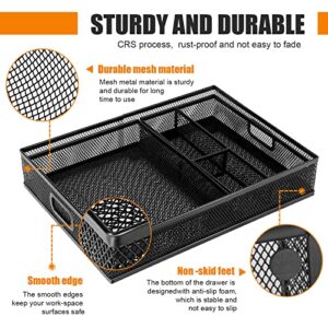 HOPECK Desk Drawer Organizer Tray for Office and Home, Metal Mesh Desk Organizer Storage Basket, 12.2 x 8.9 x 2.48inch，Black