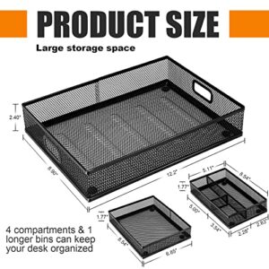 HOPECK Desk Drawer Organizer Tray for Office and Home, Metal Mesh Desk Organizer Storage Basket, 12.2 x 8.9 x 2.48inch，Black