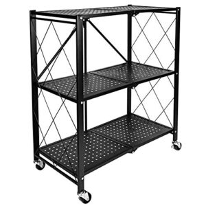 infinipower 3-tier heavy duty foldable metal rack storage shelving unit with wheels