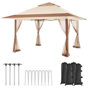 UDPATIO Pop Up Gazebo 13'x13' Patio Gazebo Tent Instant, Outdoor Gazebo with Mosquito Netting, Metal Frame Outdoor Canopies for Shade and Rain for Lawn, Garden, Backyard and Deck, Beige