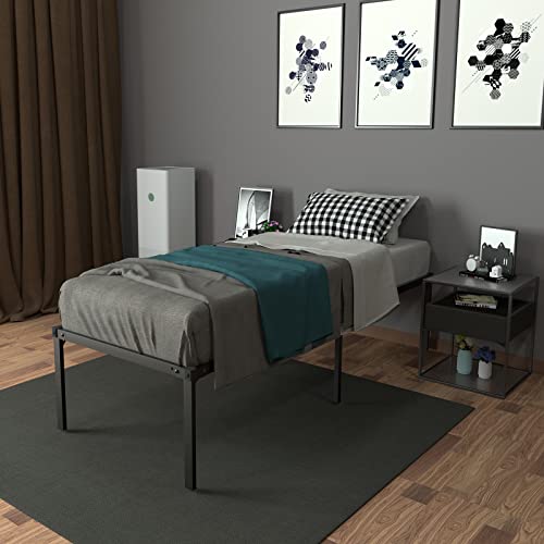 LUKIROYAL18 inch Twin Bed Frame with Steel Slats - Sturdy and Non-Slip Platform Bed with Safety Bumpers, Easy Assembly, No Box Spring Needed, Enjoy Extra Storage Space Underneath.