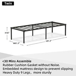 LUKIROYAL18 inch Twin Bed Frame with Steel Slats - Sturdy and Non-Slip Platform Bed with Safety Bumpers, Easy Assembly, No Box Spring Needed, Enjoy Extra Storage Space Underneath.