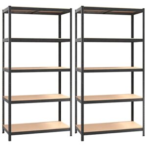 vidaxl 2x 5-layer heavy-duty shelves industrial shelving workshop storage rack warehouse corner shelf unit gray steel and engineered wood