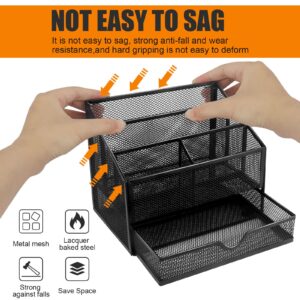 HOPECK Desk Organizer Office Accessories, Upgraded Multi-Functional Mesh Desk Organizer with 4 Compartments and 1 Drawer for Home, Office, School, Workshop, kitchen (Black)