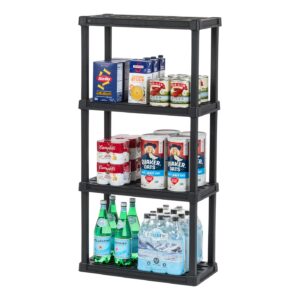 iris usa 4-tier shelving unit, 48" fixed height, medium storage organizer for home, garage, basement, shed and laundry room, 24"w x 12"d x 48"h, made with recycled materials, black