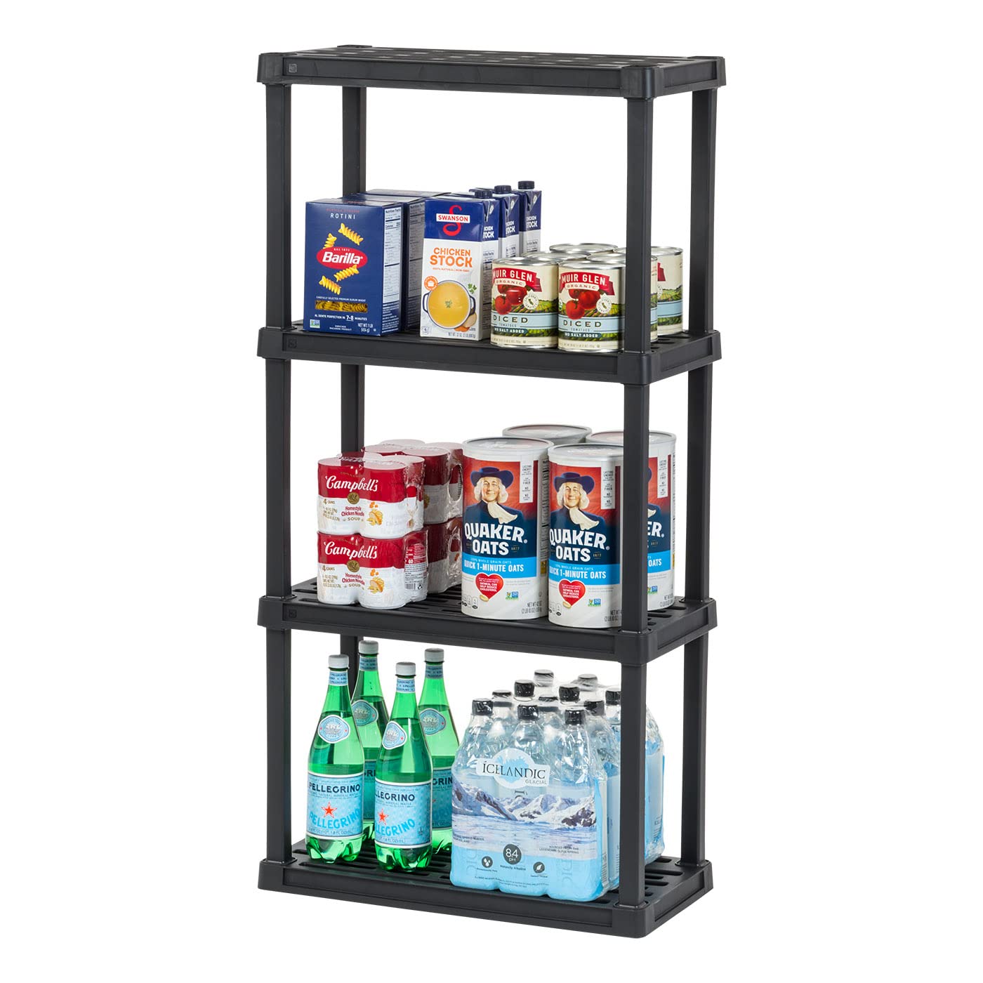 IRIS USA 4-Tier Shelving Unit, 48" Fixed Height, Medium Storage Organizer for Home, Garage, Basement, Shed and Laundry Room, 24"W x 12"D x 48"H, Made with Recycled Materials, Black